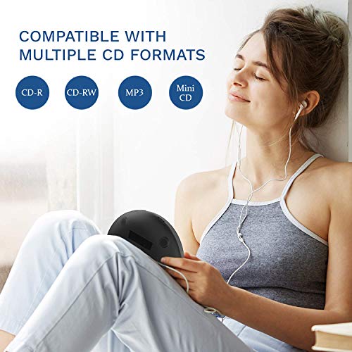 KLIM Discman Portable CD Player with a Built-in Battery - New 2022 Version + Ideal Car CD Player with Earphones + Compatible CD-R, CD-RW, MP3. Compact Mini CD Players Personal CD Walkman - Black