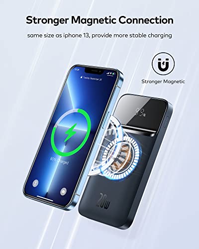 Baseus Magsafe Battery Pack, Wireless Portable Charger Stronger Magnetic for iPhone 14/13/12 Series, PD 20W Fast Charging Wired Power Bank for iPhone Magsafe Accessories