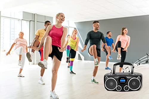 RIPTUNES Portable CD Player Bluetooth Stereo Sound System Digital AM FM Radio, MP3 CD Boombox USB SD PALYBACK with Enhanced Bass, Aux in, Headphone Jack, CD-R/CD-RW Compatible LCD CLOCK Display, Black