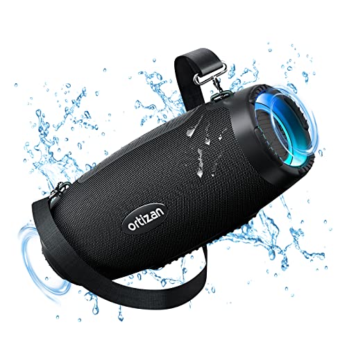 Ortizan Bluetooth Speakers Loud, 100W Powerful Sound and Monstrous Bass, IPX7 Waterproof/18H Playtime/Power Bank/True Wireless Stereo/LED Lights/Preset EQ, Portable Outdoor Speaker for Party, Camping