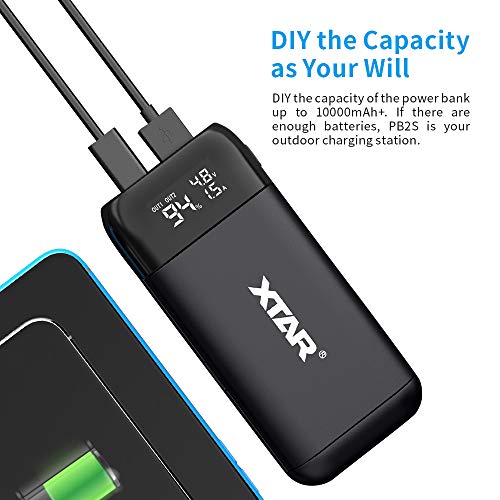 USB C 18650 Battery Charger ALLMAYBE XTAR PB2S Type C Dual-Role 18650 18700 20700 21700 Portable Charger with USB Output Function(Not Included Battery