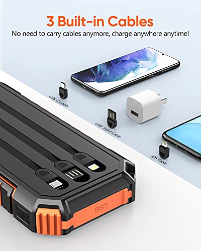Riapow Solar Charger 30000mAh High Capacity Solar Power Bank with Built-in USB C & USB Input Cables, Fast Charge Portable Phone Charger with 5 Outputs & 2 Inputs for iPhone Samsung Tablet