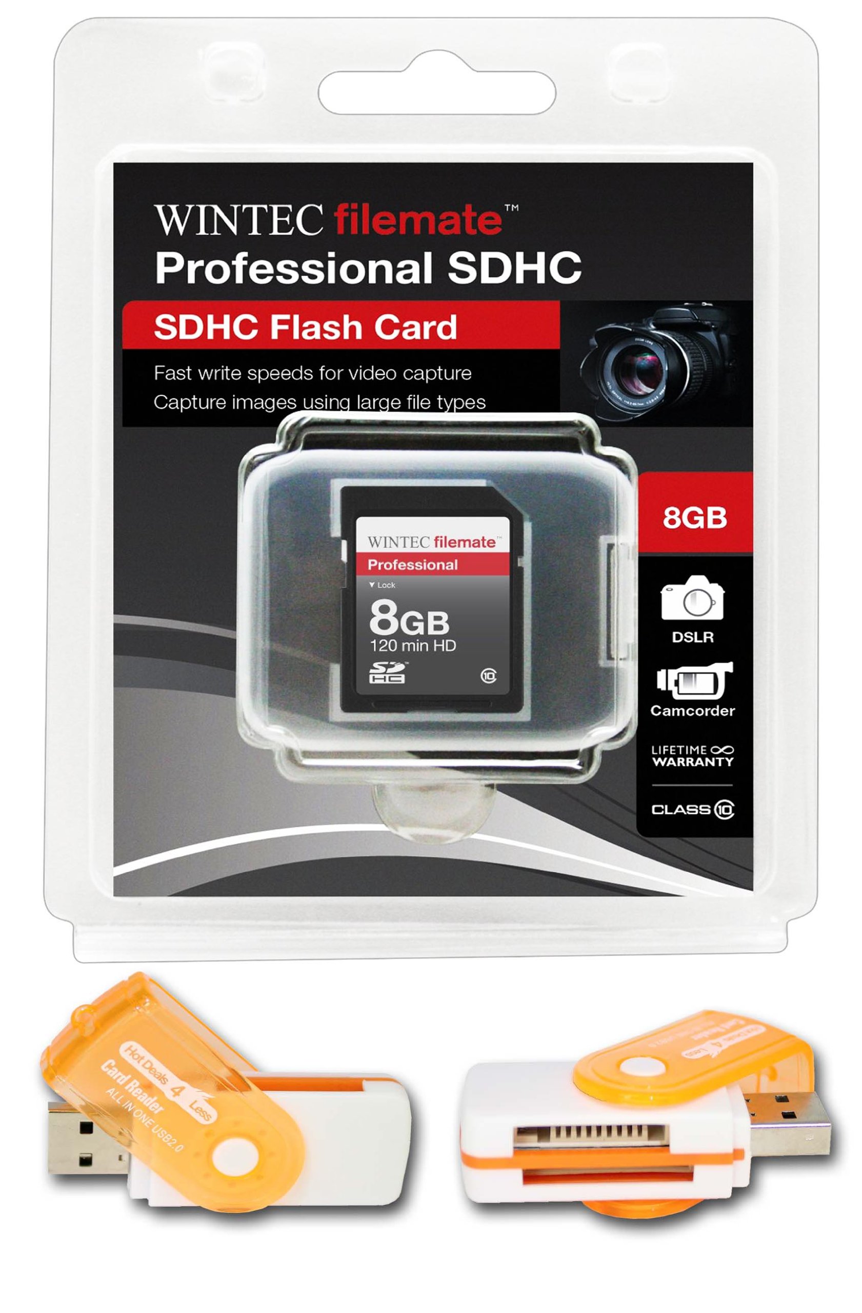 8GB Class 10 SDHC High Speed Memory Card for PENTAX Digital Camera DL IST DS E30. Perfect for high-Speed Shooting and Filming in HD. Comes with Hot Deals 4 Less All in One Swivel USB Card Reader.