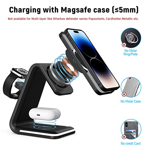 15W Fast Charging Wireless Charger, HATALKIN 3 in 1 Charging Station for Multiple Devices Apple Products, MagSafe Charger Stand for iPhone 14 13 12 Pro Max Mini iWatch 8 Ultra SE 7 6 5 4 AirPods