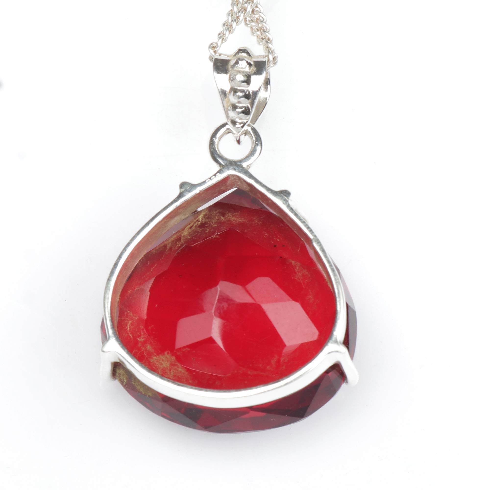 GEMHUB Red Topaz Gemstone 17.50 Gram Fine Pear Cut 925 Sterling Silver Pendant Without Chain For Gift Women/Girls