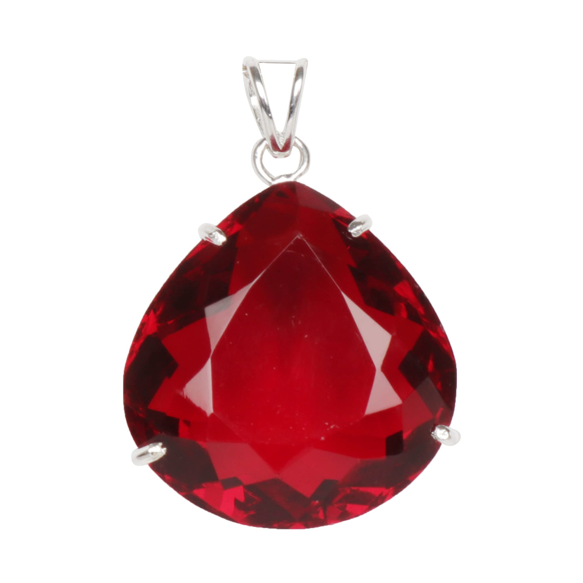 GEMHUB Red Topaz Gemstone 17.50 Gram Fine Pear Cut 925 Sterling Silver Pendant Without Chain For Gift Women/Girls