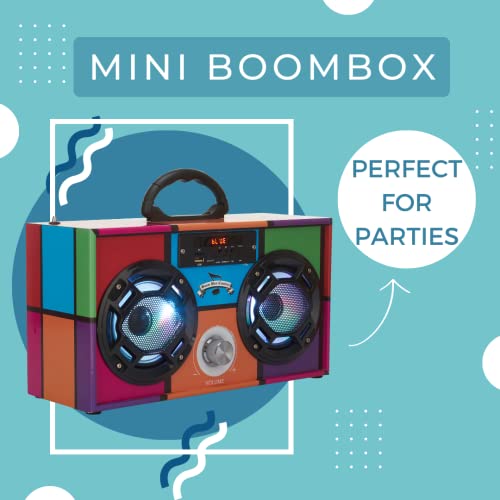 Wireless Express - Mini Boombox with LED Speakers β Retro Bluetooth Speaker w/Enhanced FM Radio - Perfect for Home and Outdoor (Retro)