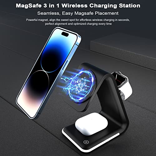 15W Fast Charging Wireless Charger, HATALKIN 3 in 1 Charging Station for Multiple Devices Apple Products, MagSafe Charger Stand for iPhone 14 13 12 Pro Max Mini iWatch 8 Ultra SE 7 6 5 4 AirPods