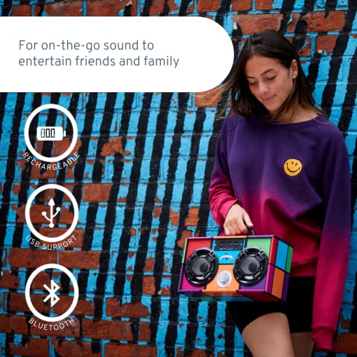 Wireless Express - Mini Boombox with LED Speakers β Retro Bluetooth Speaker w/Enhanced FM Radio - Perfect for Home and Outdoor (Retro)
