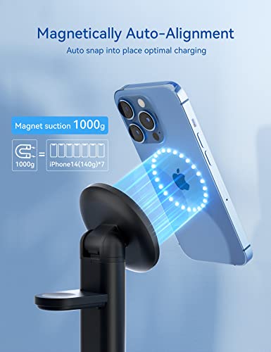 ELEGRP Magnetic Wireless Charger Station, Magesafe Charger 3 in 1 with 18W Adapter, for iPhone 14 (Plus/Pro/Pro Max), iPhone 13&12 (Mini/Pro/Pro Max), iWatch, Airpods/Samsung Headset (Black)