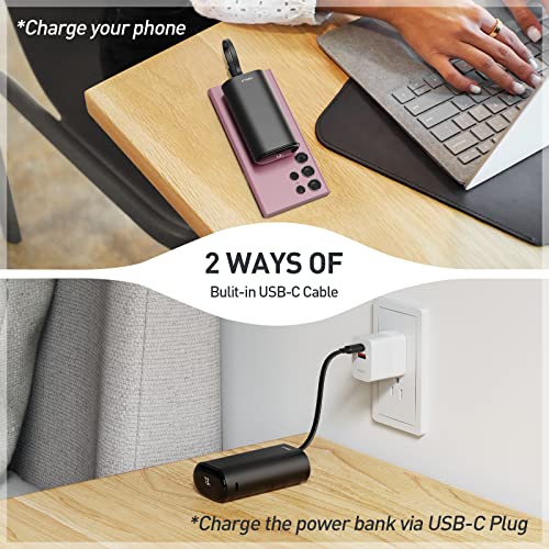 iWALK LinkPod Y2 Portable Charger USB-C with Built-in 18W PD Fast Charging Cable & LED Display, 9600mAh[2023 Upgrade]PD Small Battery Pack Power Bank Compatible with Samsung S23, S22, Pixel 7,LG,Note
