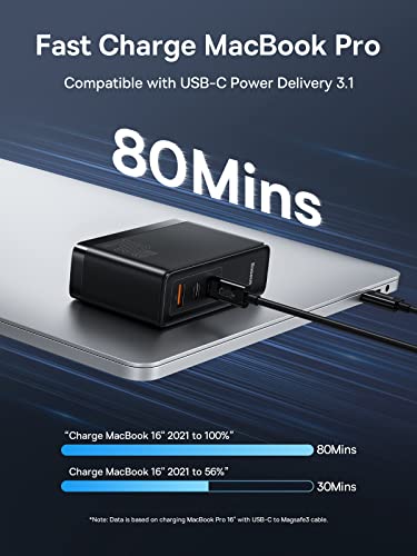 Baseus USB C Charger, 140W Wall Charger PD 3.1 with 3.3ft USB C to C Cable, 3-Port GaN5 Charger for Laptops, iPad, iPhone 14/13 Series, Galaxy, MacBook Pro 16'', Steam Deck, Black