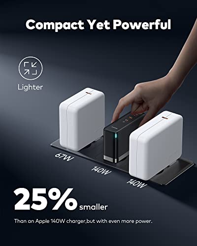 Baseus USB C Charger, 140W Wall Charger PD 3.1 with 3.3ft USB C to C Cable, 3-Port GaN5 Charger for Laptops, iPad, iPhone 14/13 Series, Galaxy, MacBook Pro 16'', Steam Deck, Black
