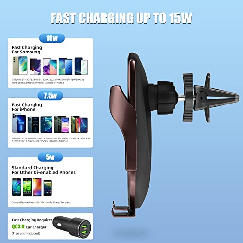 GTIMLMC Wireless Car Charger Vent Mount Qi 15W Fast Charging 360° Rotating Auto Clamping Phone Holder Suitable for iPhone 13/12/11/ Pro/Max/X/XS/XR/8/8P Samsung S22/S21 +/S20/S10/S9/S8/Note 20/10/9/8