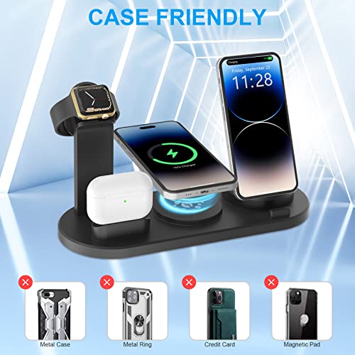 Wireless Charger Dock,4 in 1 Magnetic Charging Stand Compatible with iPhone14/13/12/Pro/Pro Max/14 Plus/AirPods 3/2/Pro 2,Phone Charger Station for Apple Watch 8/7/SE/6/5/4, Samsung Phone(Black)