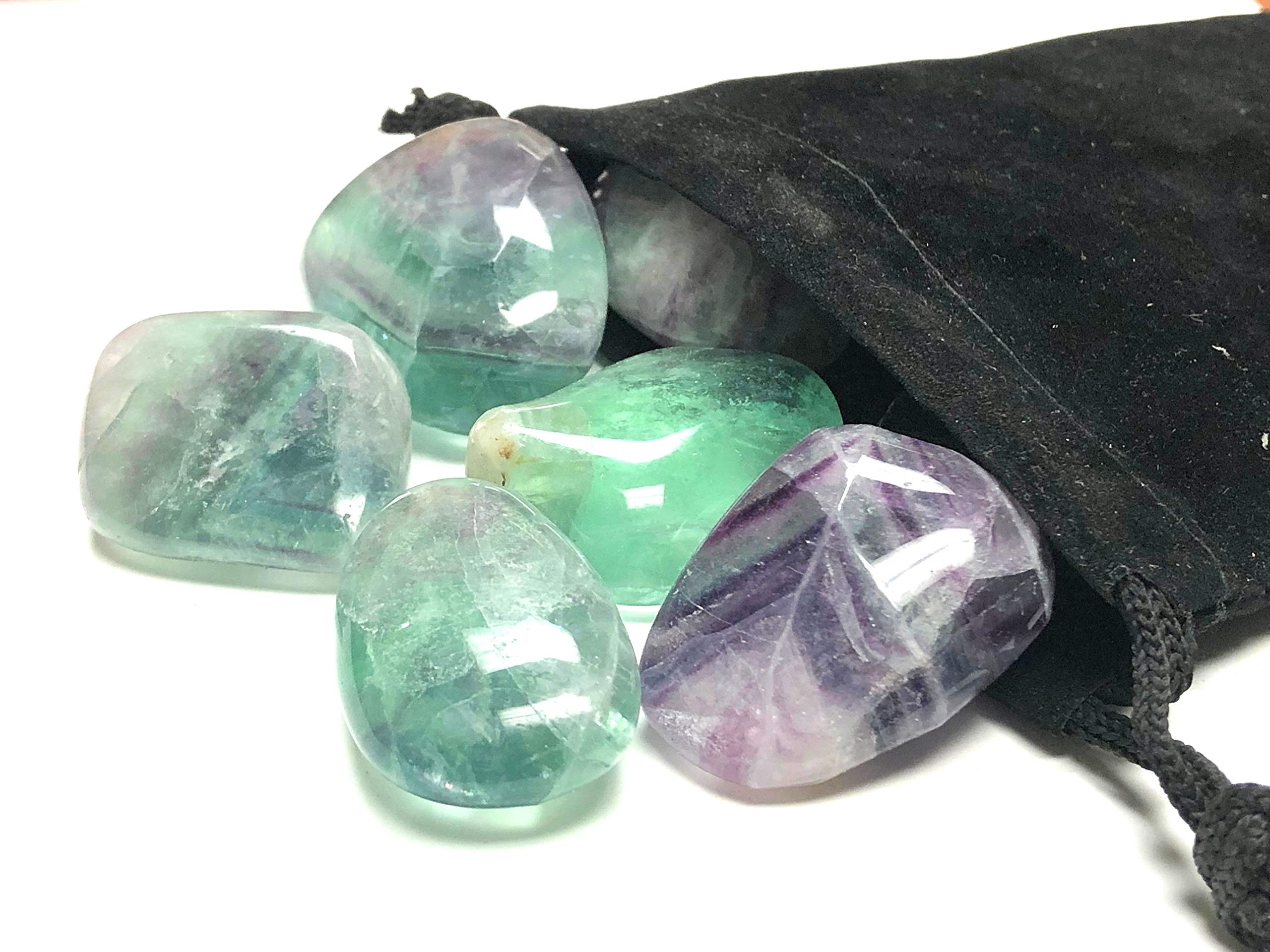 Zentron Crystal Collection: Natural Grade A Large Tumbled Rainbow Fluorite - Polished Authentic Wholesale Gemstones for Healing, Wicca, Reiki (1/2 Pound)