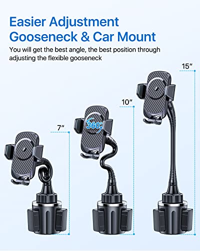 [Fast Charging] andobil 15in Wireless Car Charger, [Upgraded Secure Chip] Qi Car Cup Phone Mount with Adapter Adjustable Gooseneck Cup Holder Charger Compatible with iPhone 14 13 12 Pro Max S22 S21