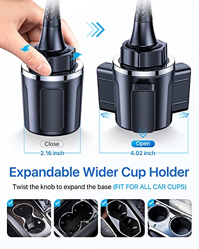 [Fast Charging] andobil 15in Wireless Car Charger, [Upgraded Secure Chip] Qi Car Cup Phone Mount with Adapter Adjustable Gooseneck Cup Holder Charger Compatible with iPhone 14 13 12 Pro Max S22 S21