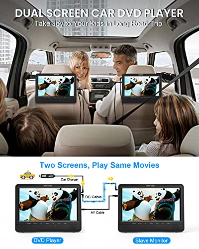 WONNIE 10.5'' Car Dual DVD Player, Headrest Video Players Portable with 5 Hours Rechargeable Battery,Two Mounting Brackets,Support USB/SD/Sync TV,Last Memory,AV Out &in ( 1 Player+1 Monitor )