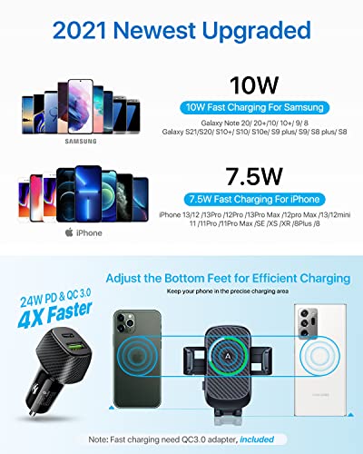 [Fast Charging] andobil 15in Wireless Car Charger, [Upgraded Secure Chip] Qi Car Cup Phone Mount with Adapter Adjustable Gooseneck Cup Holder Charger Compatible with iPhone 14 13 12 Pro Max S22 S21