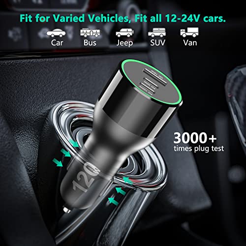 120W USB C Car Charger, 100W Type C PD 30W PPS 45W QC 18W Super Fast Charging LED Cigarette Lighter USB-C Car Adapter for iPhone 13 12 11 Pro Samsung S22 S21 Ultra Note 20 iPad MacBook Pro Air Laptop