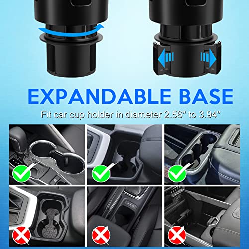 Car Cup Holder Phone Mount, Universal Cell Phone Holder for Car Drink Cupholder Expander 360°Rotation Adjustable Base Large Car Cup Holder Adapter Compatible with iPhone & Samsung Android Smartphone
