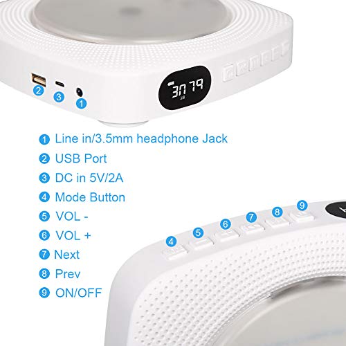 CD Player, Bluetooth HiFi Speaker, USB Flash Player, AUX line-in Audio Boombox, FM Radio, Portable, Wall Mountable and Desk Stand, with Remote Control