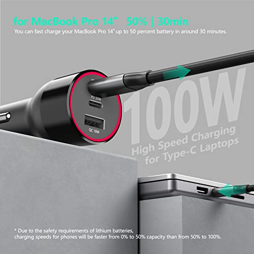 120W USB C Car Charger, 100W Type C PD 30W PPS 45W QC 18W Super Fast Charging LED Cigarette Lighter USB-C Car Adapter for iPhone 13 12 11 Pro Samsung S22 S21 Ultra Note 20 iPad MacBook Pro Air Laptop