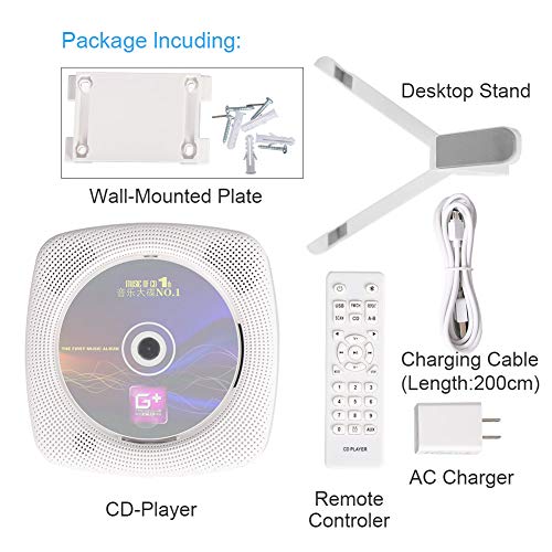 CD Player, Bluetooth HiFi Speaker, USB Flash Player, AUX line-in Audio Boombox, FM Radio, Portable, Wall Mountable and Desk Stand, with Remote Control