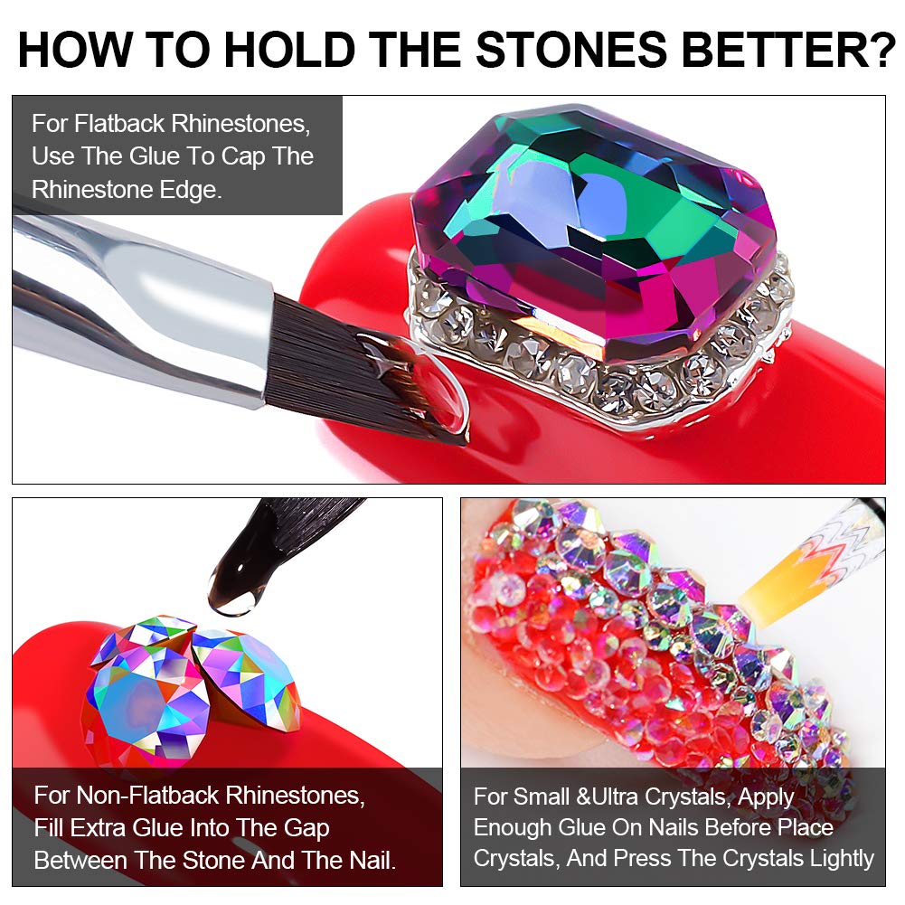 Nail Art 8ml/One Jar of Wipe-Off Rhinestone Glue Gel Adhesive Resin Gem Jewelry Diamond Polish Clear Decoration with Pen Tools (LED Light Cure Needed) Thicker&More Sticky Than Others