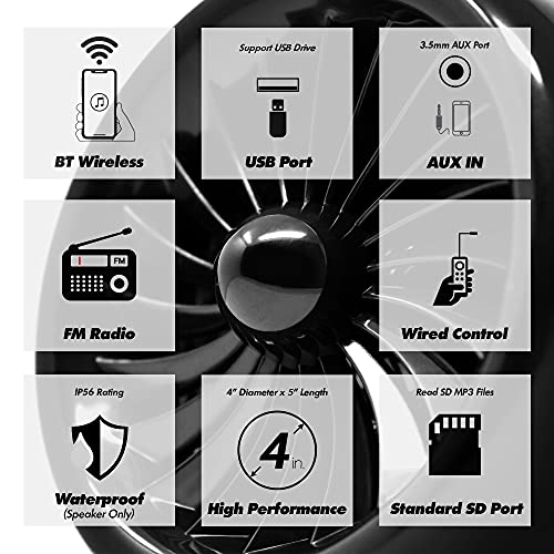 GoHawk TJ4-Q 1000W 4 Channel Amplifier 4" Full Range Waterproof Bluetooth Motorcycle Stereo Speakers Audio System AUX USB SD Radio for 1-1.5" Handlebar Harley Touring Cruiser ATV