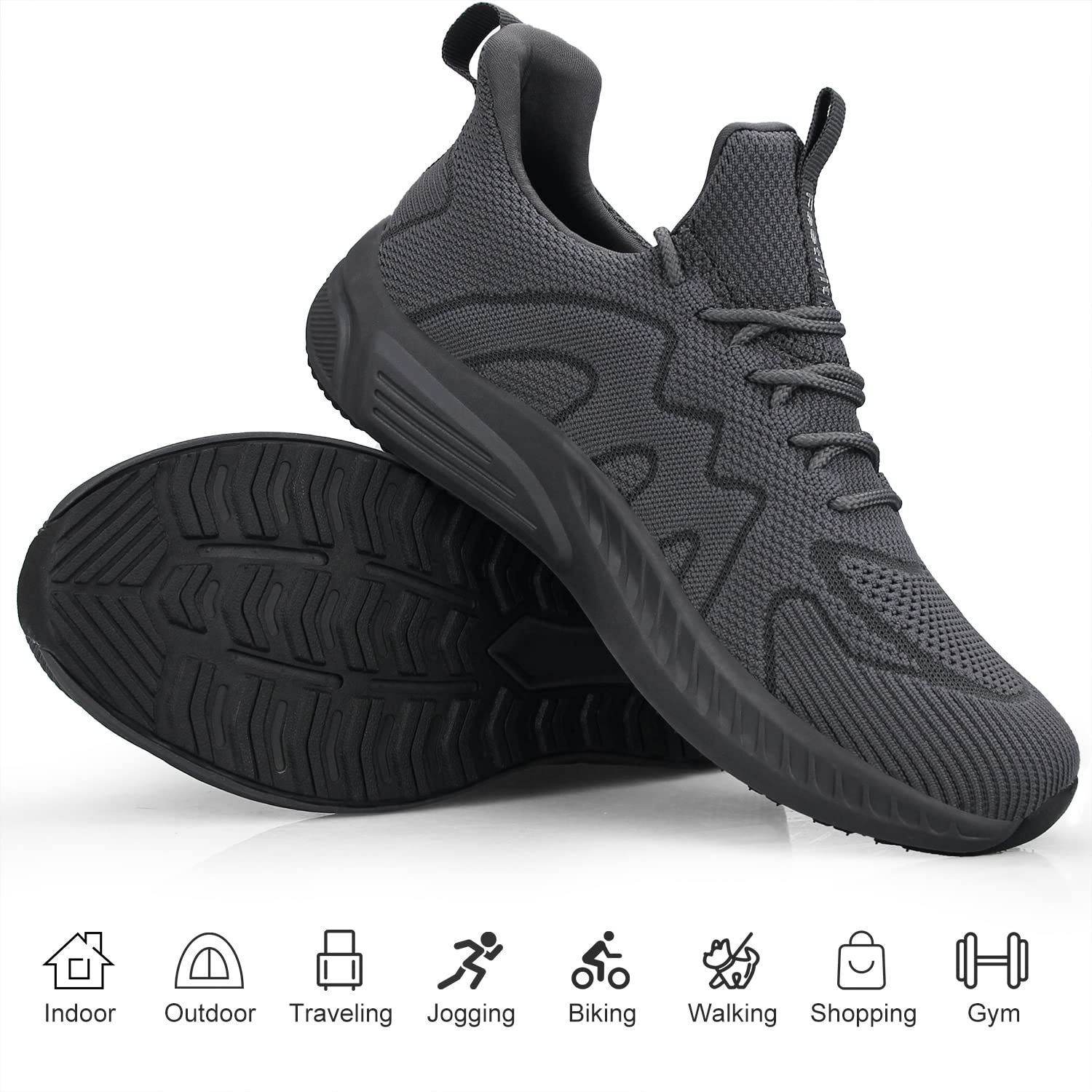 Feethit Mens Non Slip Running Shoes Lightweight Breathable Slip on Walking Tennis Shoes Casual Comfortable Sneakers Dark Gray 12