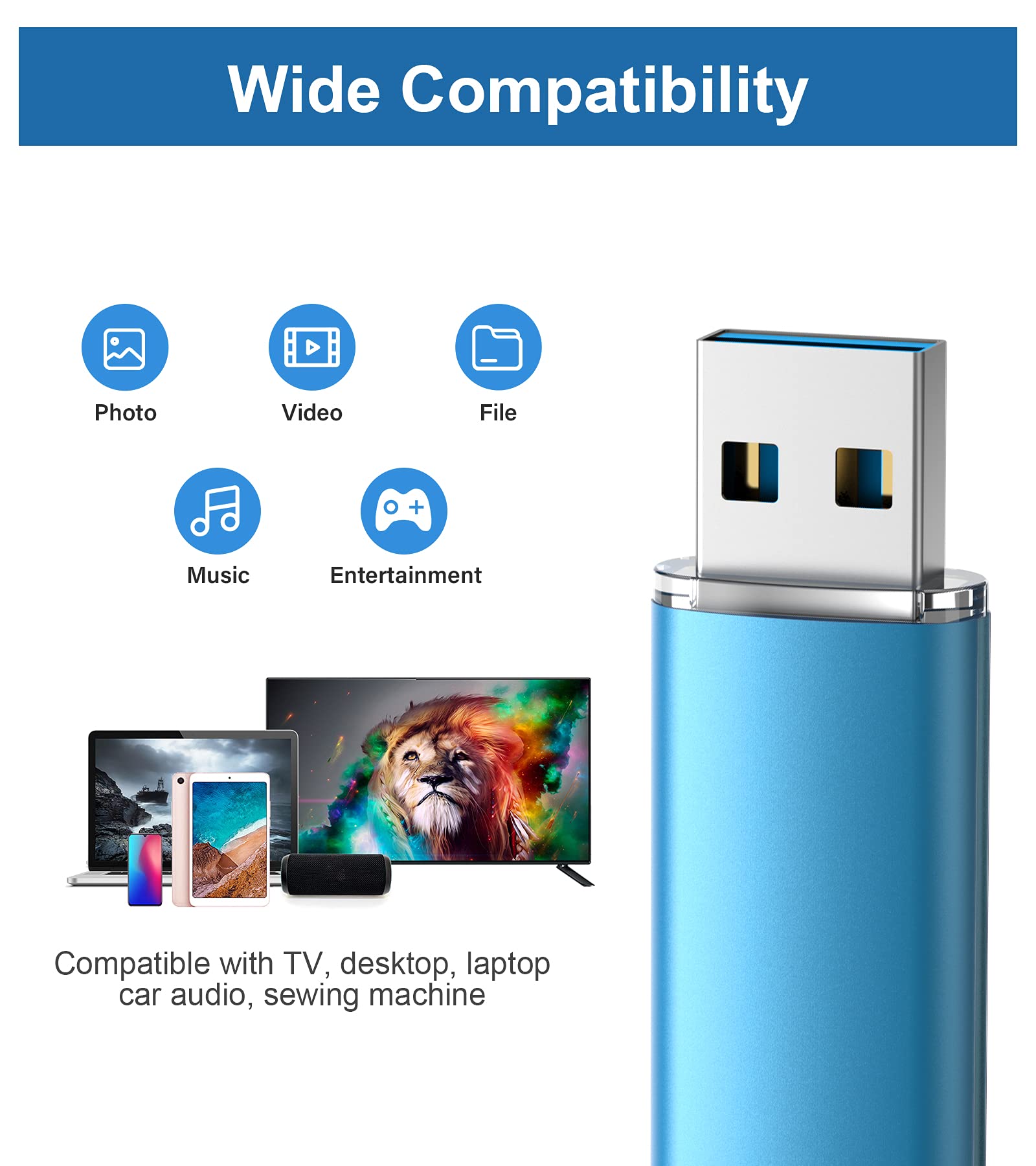 TOPESEL 128GB USB 3.0 Flash Drive, High Speed Thumb Drive USB Flash Drive USB Memory Stick for Data Storage (Blue)