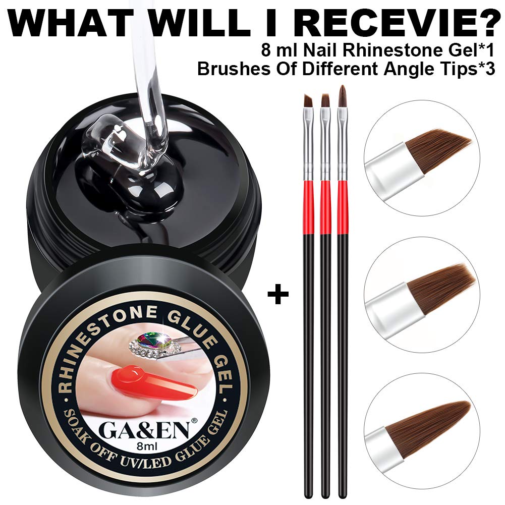 Nail Art 8ml/One Jar of Wipe-Off Rhinestone Glue Gel Adhesive Resin Gem Jewelry Diamond Polish Clear Decoration with Pen Tools (LED Light Cure Needed) Thicker&More Sticky Than Others
