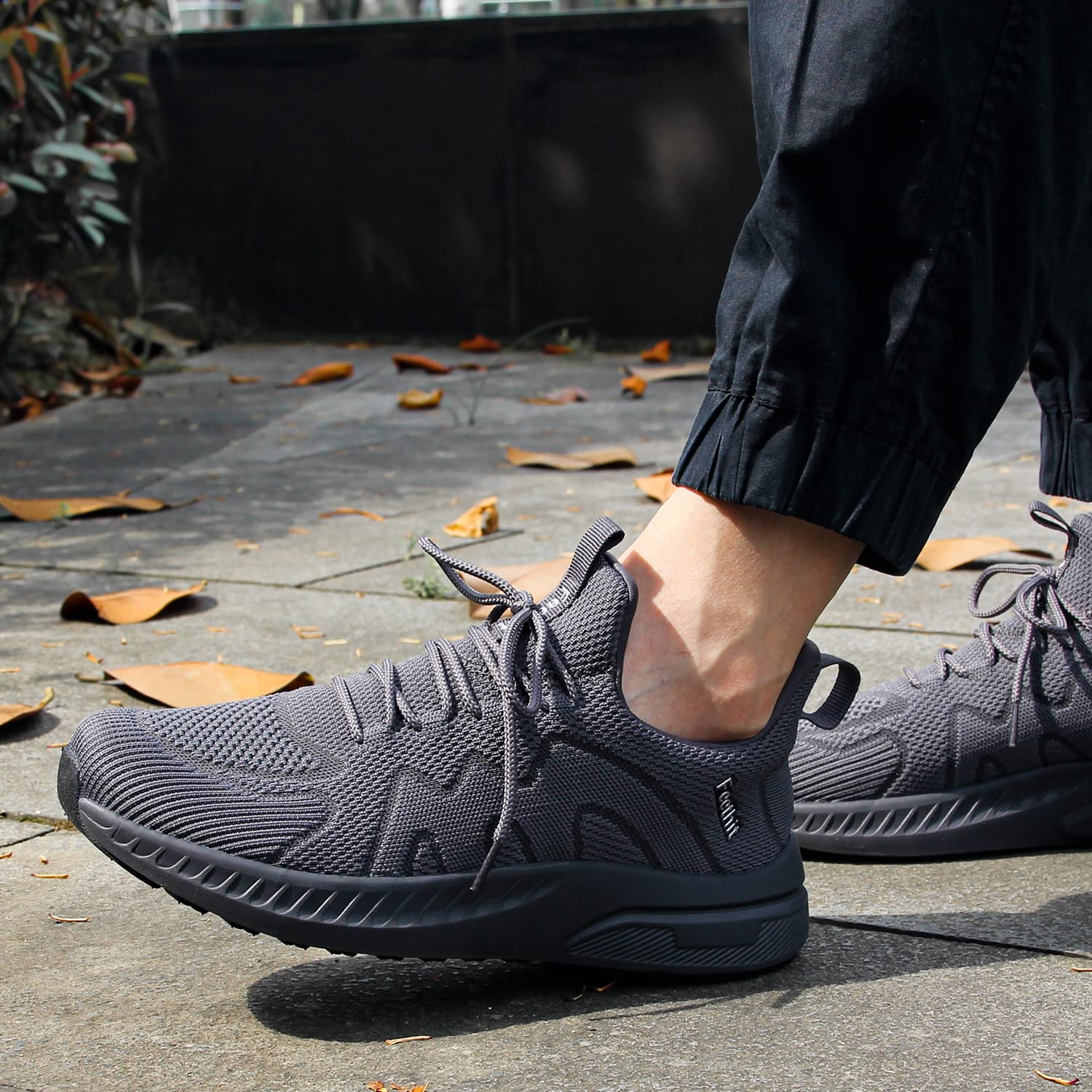 Feethit Mens Non Slip Running Shoes Lightweight Breathable Slip on Walking Tennis Shoes Casual Comfortable Sneakers Dark Gray 12