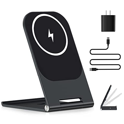 Magnetic Wireless Charger Compatible with iPhone 14-13-12 Series,Mag-Safe Charger + 20W USB-C Power Adapter, Folding Aluminum Alloy Wireless Charger Stand for Phone 14/13/12 Pro Max/Pro/Mini