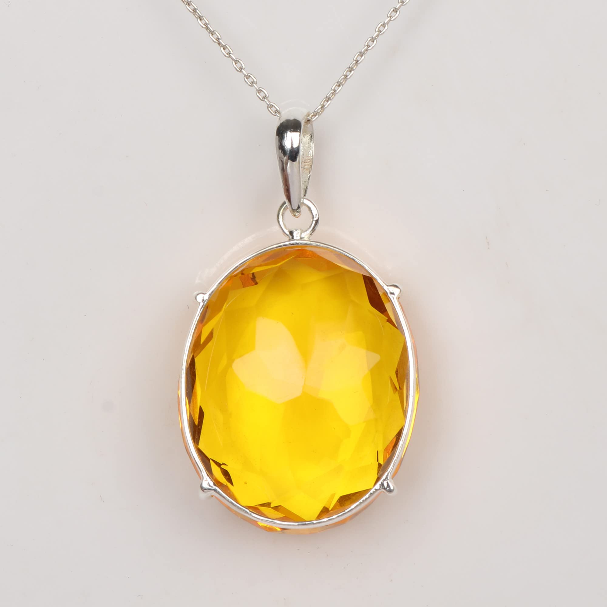 GEMHUB 65.00 Ct. Yellow Citrine Gemstone Pendant Without Chain Sterling Silver Oval Shape Yellow Citrine Pendant Without Chain