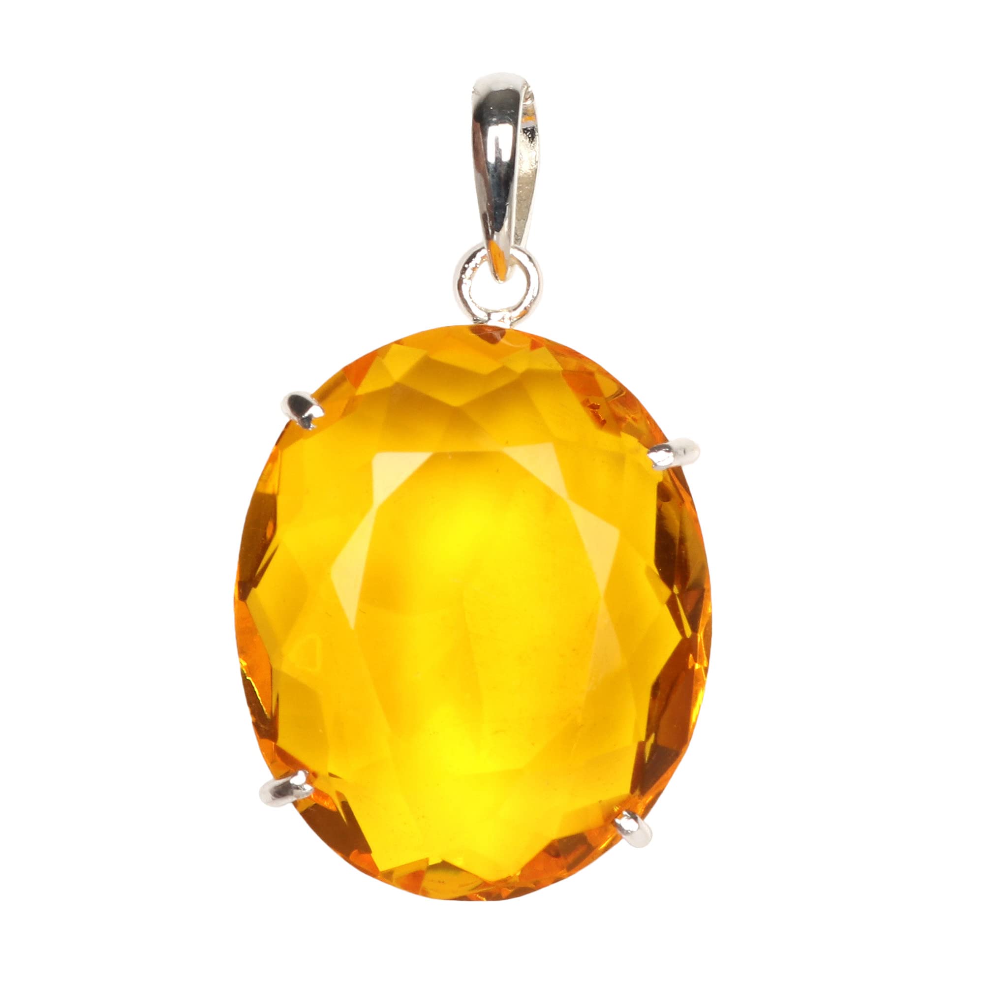 GEMHUB 65.00 Ct. Yellow Citrine Gemstone Pendant Without Chain Sterling Silver Oval Shape Yellow Citrine Pendant Without Chain