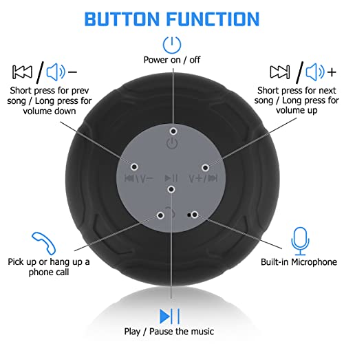 Bluetooth Shower Speaker Waterproof Wireless Mini Small Cute Portable Water Resistant Speaker Suction Cup, Built-in Mic Speakerphone for Kids, Husbands, Wife Gift Bathroom Kitchen Outdoor - Black