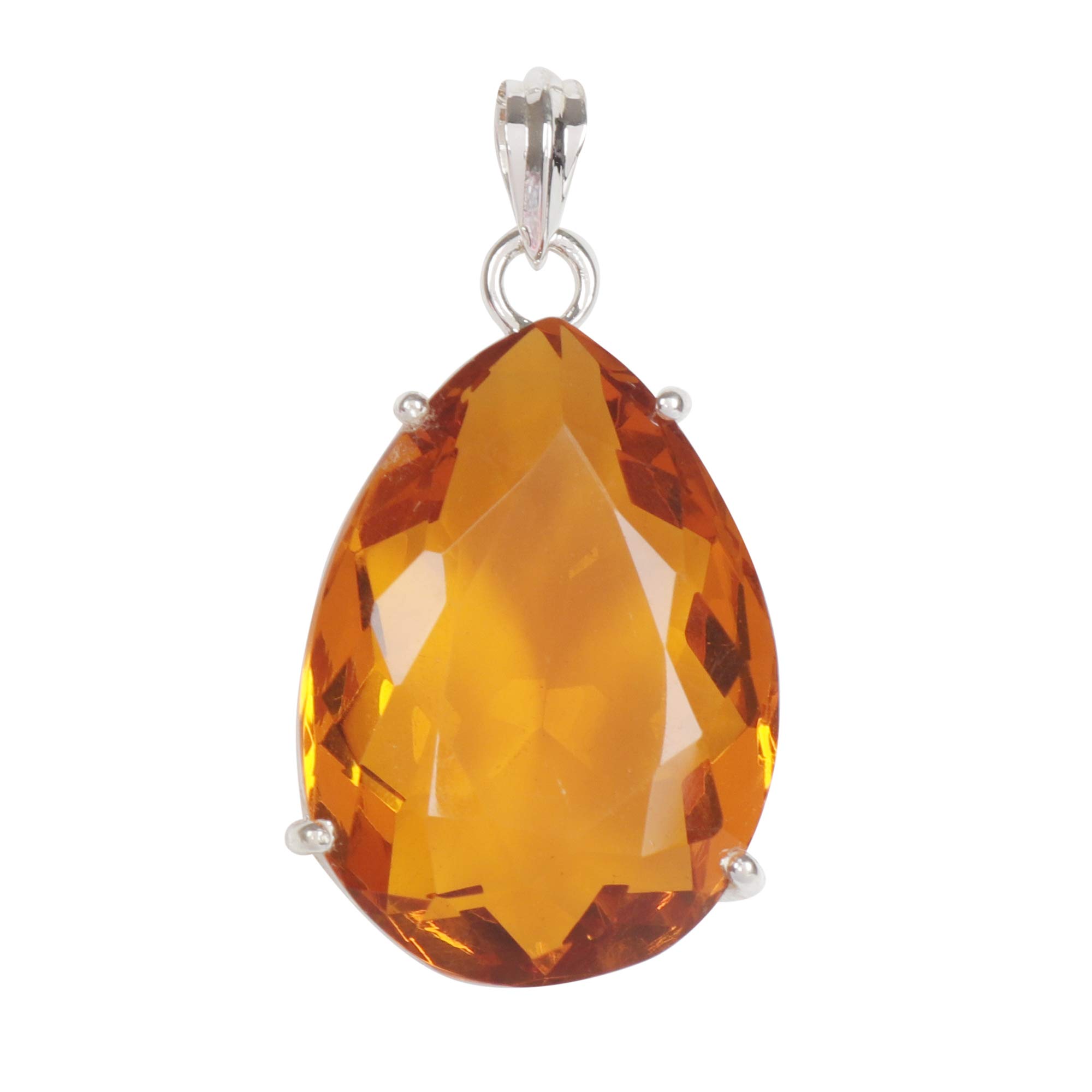 GEMHUB 15.75 Gram Stunning Yellow Citrine Pear Cut Gemstone Pendant Without Chain, Handmade 925 Sterling Silver