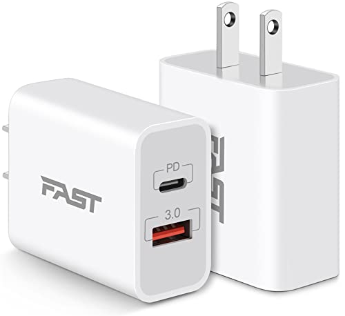 USB C Wall Charger Block, 20W 2Pack Dual Port USB-A USB-C Power Adapter Plug PD Fast Charging Block Cube Brick for iPhone 14/Pro Max/Plus/13/12/11/Mini, XS/XR/X/8/7/6, iPad Pro/Air, Google Pixel 7/6/5