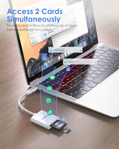 LENTION USB C to SD/Micro SD Card Reader, Type C SD 3.0 Card Adapter Compatible 2023-2016 MacBook Pro 13/15/16, New Mac Air/iPad Pro/Surface, More (CB-C8, Silver)