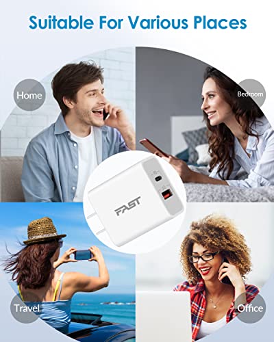 USB C Wall Charger Block, 20W 2Pack Dual Port USB-A USB-C Power Adapter Plug PD Fast Charging Block Cube Brick for iPhone 14/Pro Max/Plus/13/12/11/Mini, XS/XR/X/8/7/6, iPad Pro/Air, Google Pixel 7/6/5