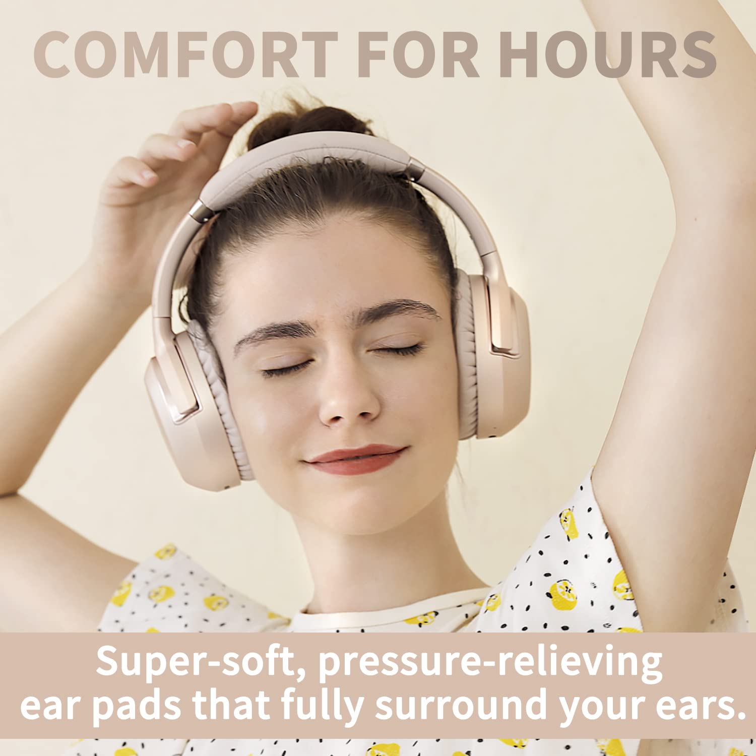 SUPSOO Headphones Wireless Bluetooth, Active Noise Cancelling Headphones Bass Headphone with Mic, 60 Hr Playtime, Stereo Sound, Over Ear PC Wireless Bluetooth Headset-Rose Gold