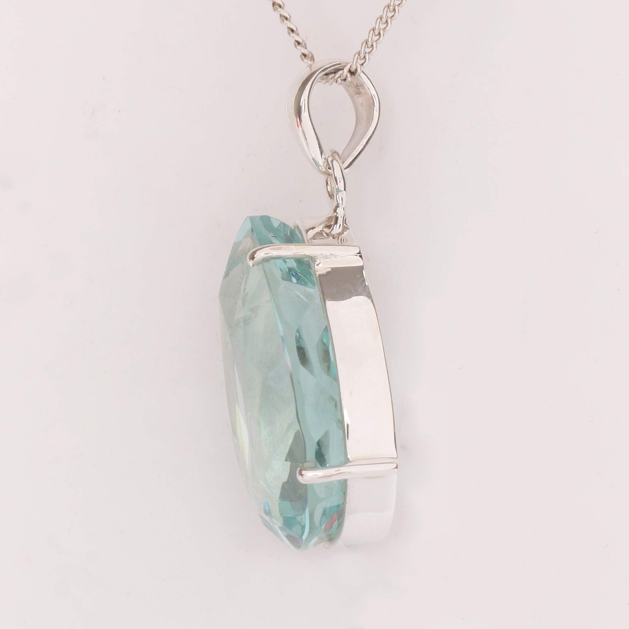 GEMHUB 90 Carat Sky Blue Color Aquamarine Gemstone Pendant Without Chain, Fine Pear Cut Sterling Silver 1 Piece Pendant Without Chain