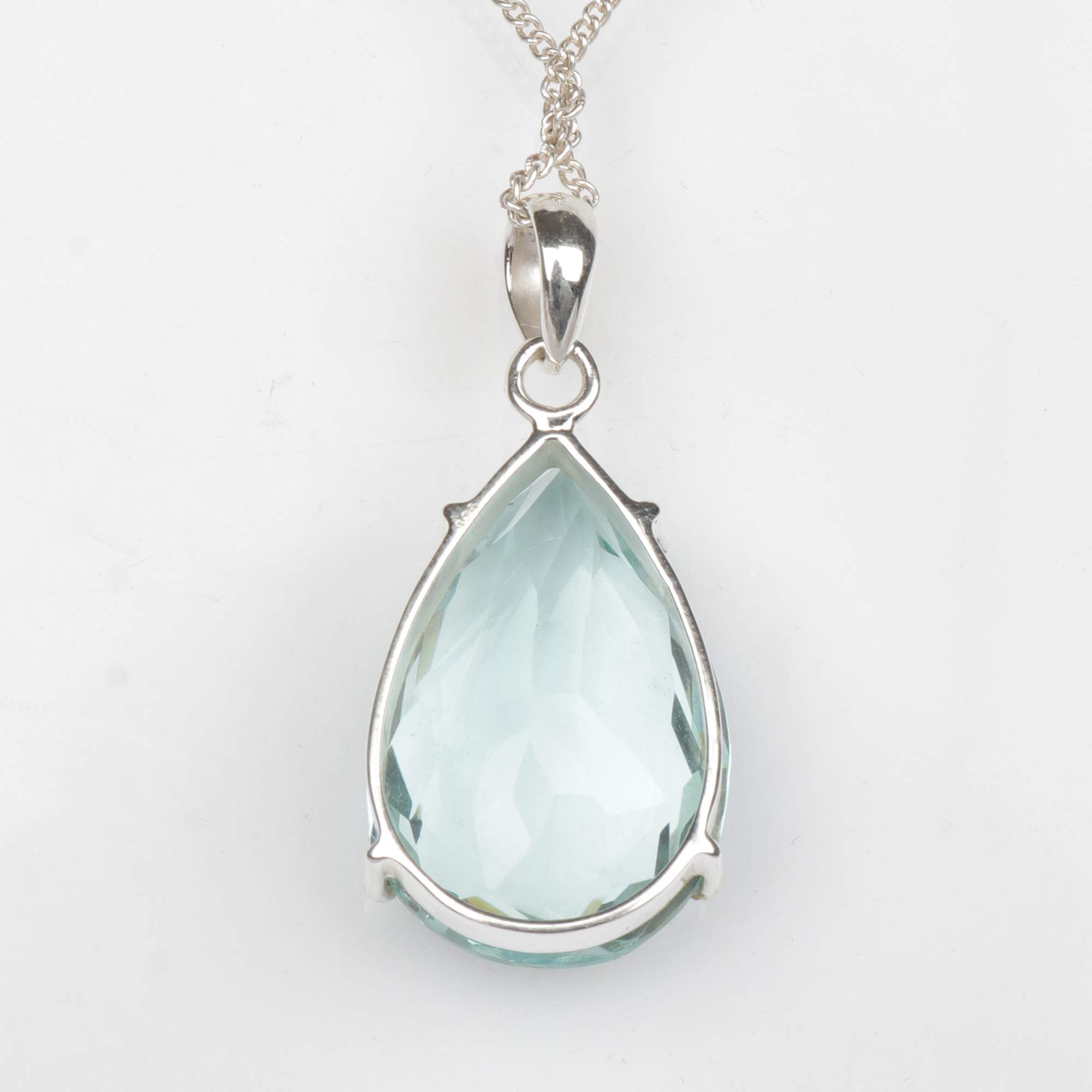 GEMHUB 90 Carat Sky Blue Color Aquamarine Gemstone Pendant Without Chain, Fine Pear Cut Sterling Silver 1 Piece Pendant Without Chain