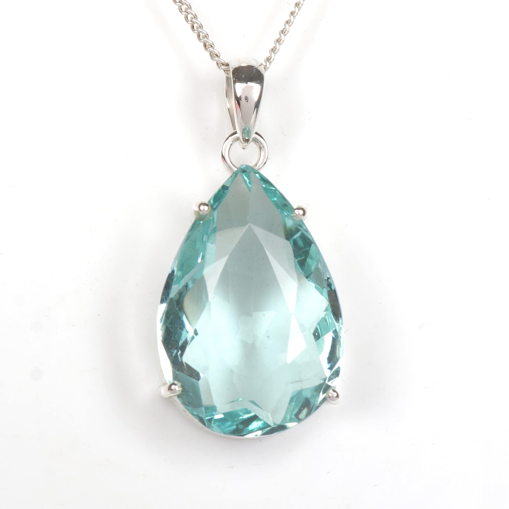 GEMHUB 90 Carat Sky Blue Color Aquamarine Gemstone Pendant Without Chain, Fine Pear Cut Sterling Silver 1 Piece Pendant Without Chain