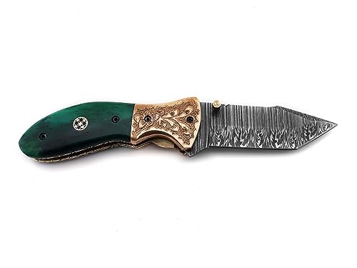EAGLE BLADES-Handmade Pocket Knives Tactical Hunting Knives Knife Folding- OTF Folding knife with liner lock and Beautiful Premium Leather Sheath (EBF 03)