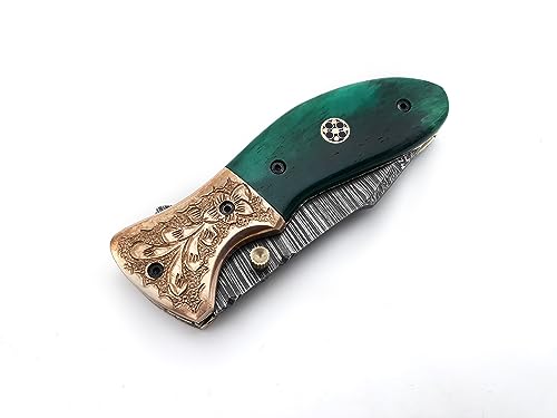 EAGLE BLADES-Handmade Pocket Knives Tactical Hunting Knives Knife Folding- OTF Folding knife with liner lock and Beautiful Premium Leather Sheath (EBF 03)