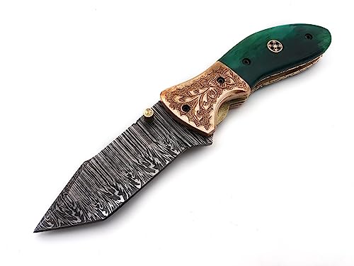 EAGLE BLADES-Handmade Pocket Knives Tactical Hunting Knives Knife Folding- OTF Folding knife with liner lock and Beautiful Premium Leather Sheath (EBF 03)